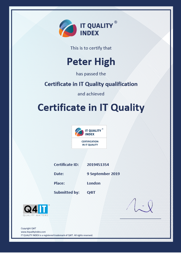 Certification in IT Quality CITQ – Q4IT